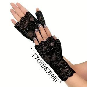unbranded | Accessories | New Short Lace Fingerless Gloves Black Lace ...